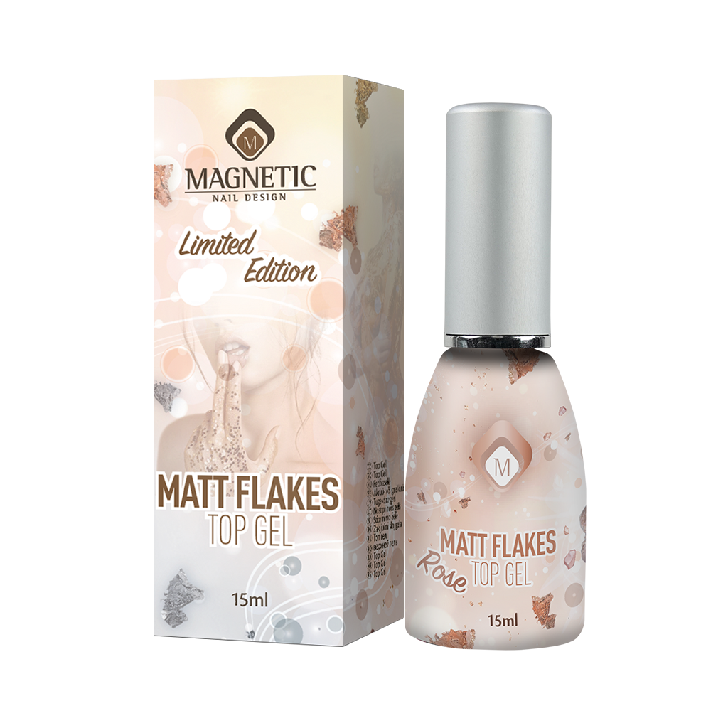 104024 Matte Flakes Rose Top Gel 15ml – Magnetic Nail Design UK